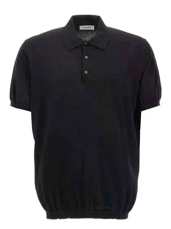 KANGRA Short-sleeved Ribbed-trim Polo Shirt - Black