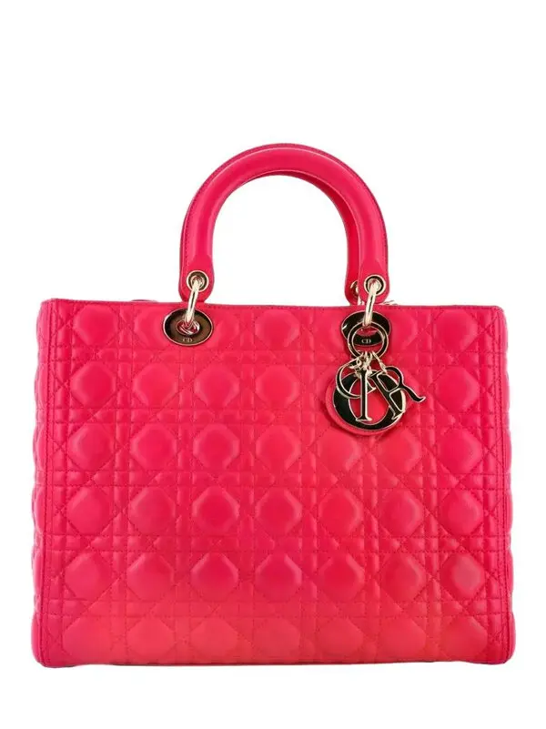 Dior Cannage Quilt Lambskin Large Tote Bag - Pink