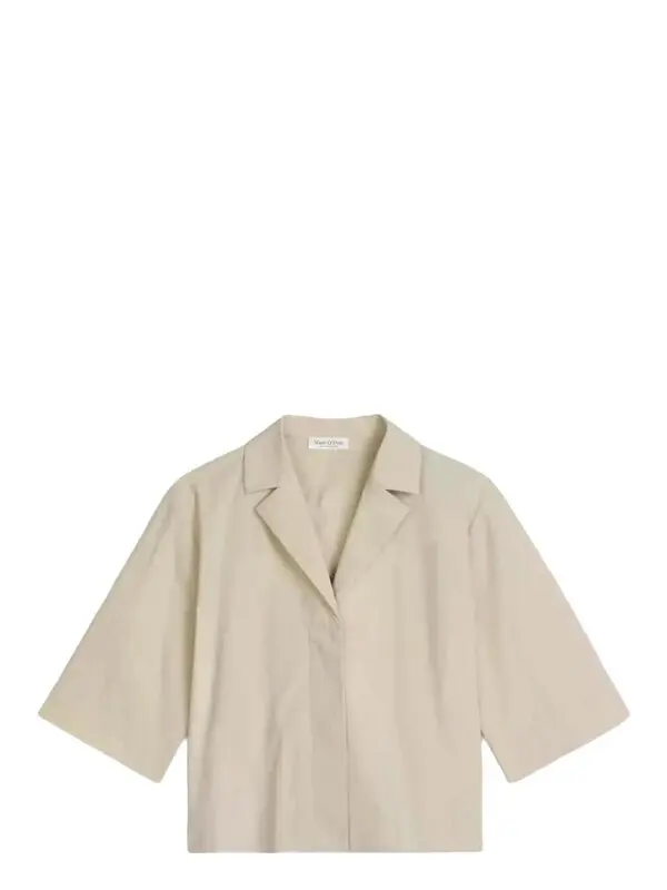 Marc O'polo Notched-lapel Short-sleeve Cropped Blouse - Neutrals