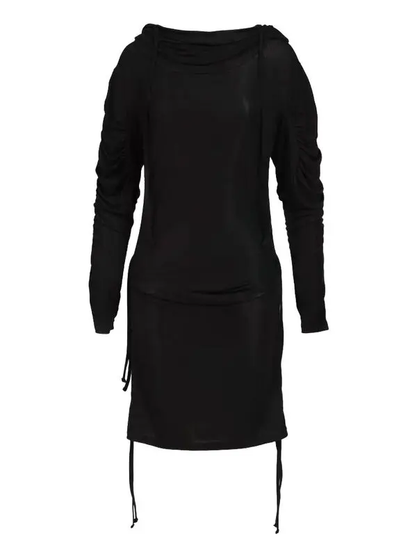 BASICKS Ruched Hooded Mini Dress - Black