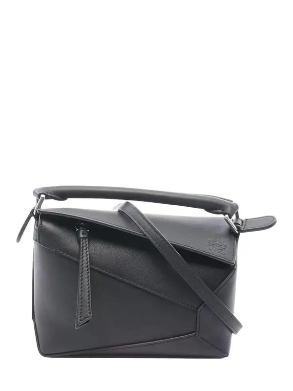 Loewe Mini Calfskin Puzzle Edge Satchel - Black