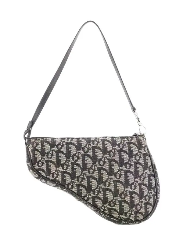 Dior Vintage Saddle Bag Diorissimo Canvas Mini Clutch Bag - Black