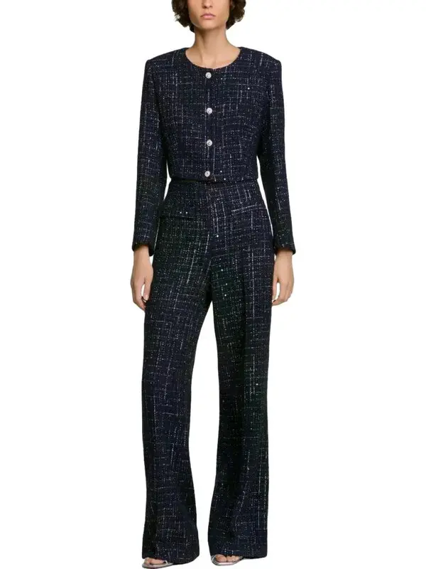 Sandro Sequin-embellished Tweed Trousers - Blue