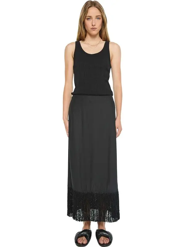 Natalie Martin Anita Fringe Midi Skirt - Black