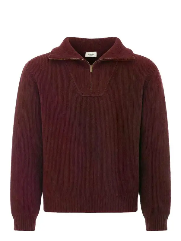 Saint Laurent Half-zip Rib-knit Wool Sweater - Red