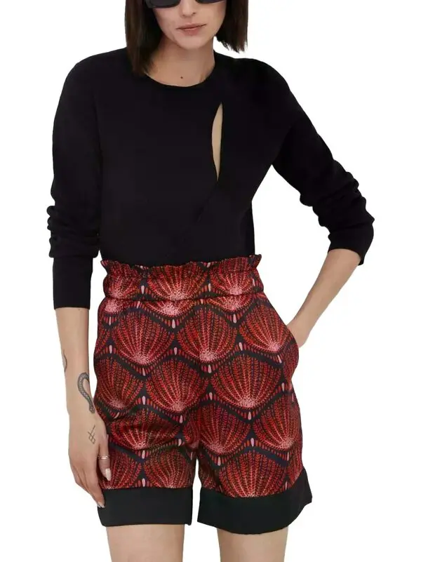 Sisley Ruffled Patterned Shorts - Red