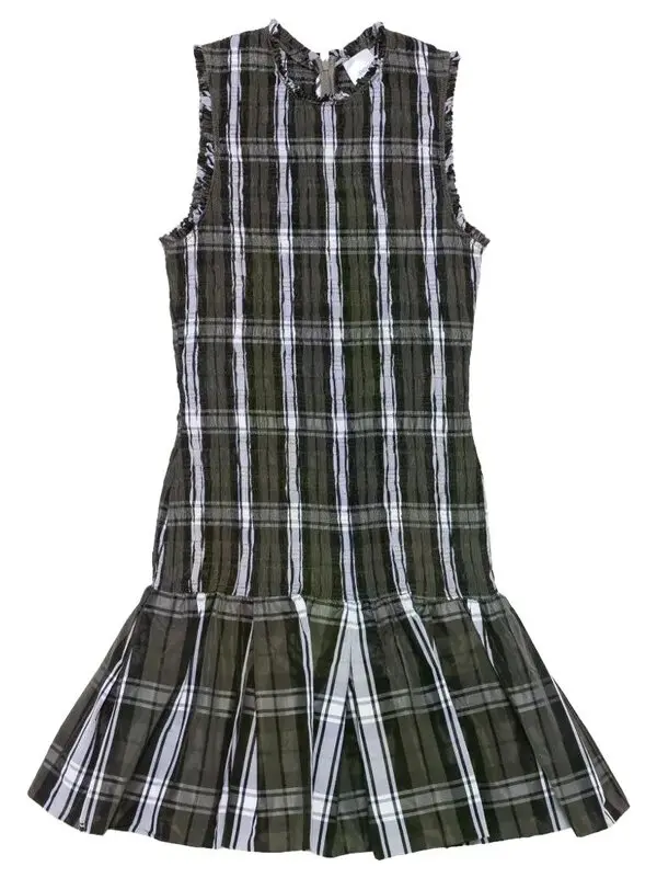 PATOU Shirred Tartan-check Mini Dress - Grey