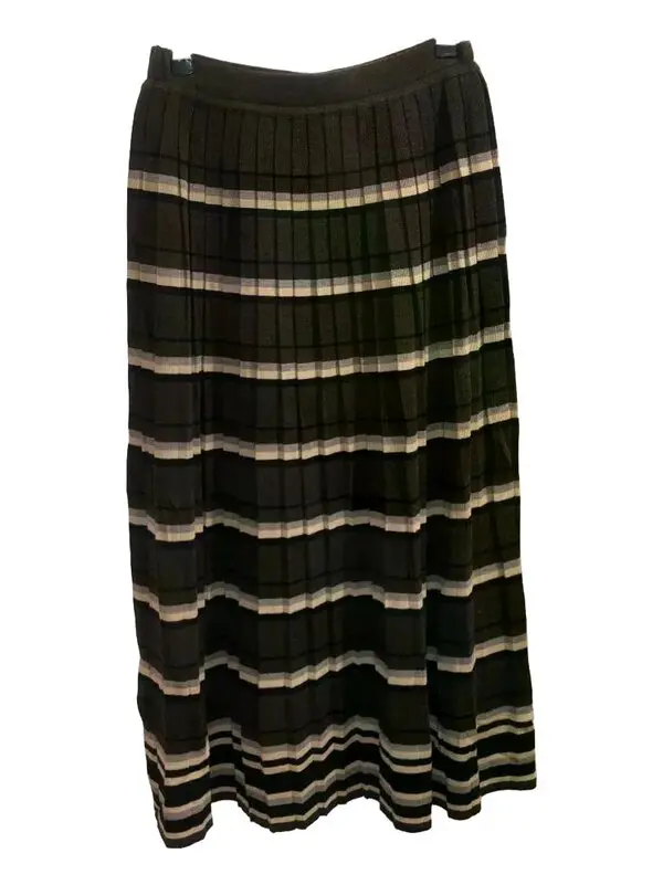 PSOPHIA Striped Pleated Midi Skirt - Brown