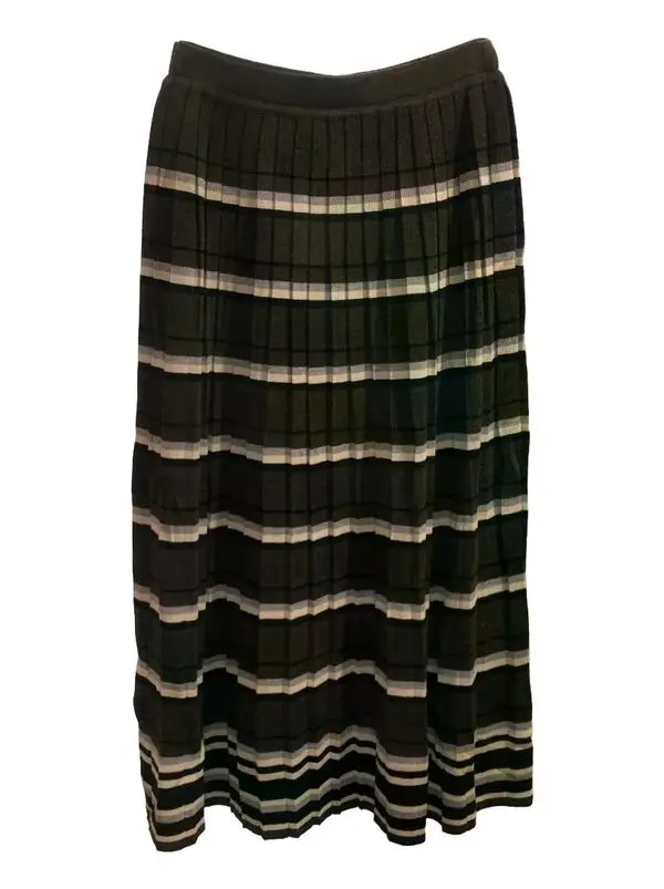 PSOPHIA Striped Pleated Midi Skirt - Brown