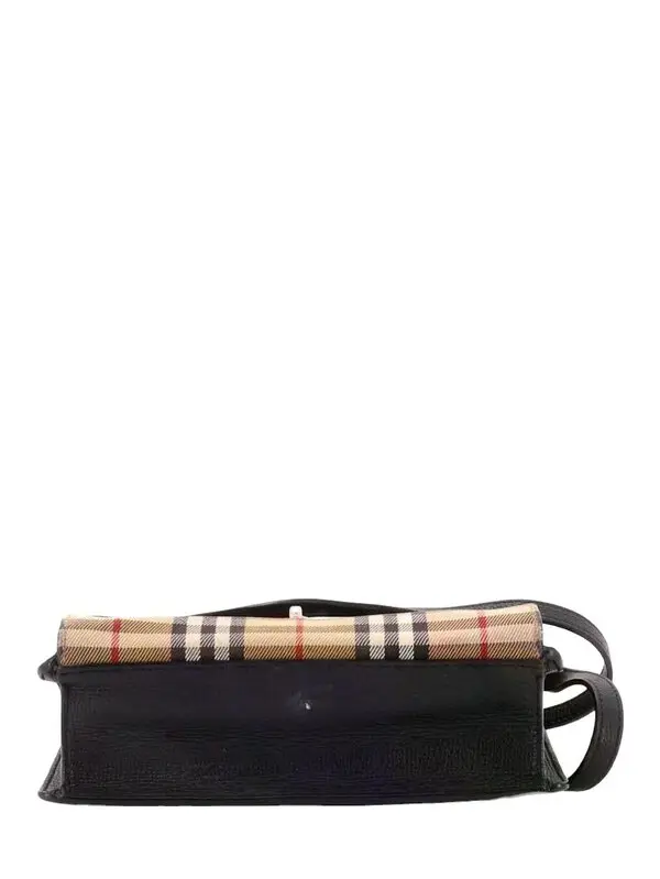 Burberry Macken Leather And Vintage Check Canvas Small Crossbody Bag - Black