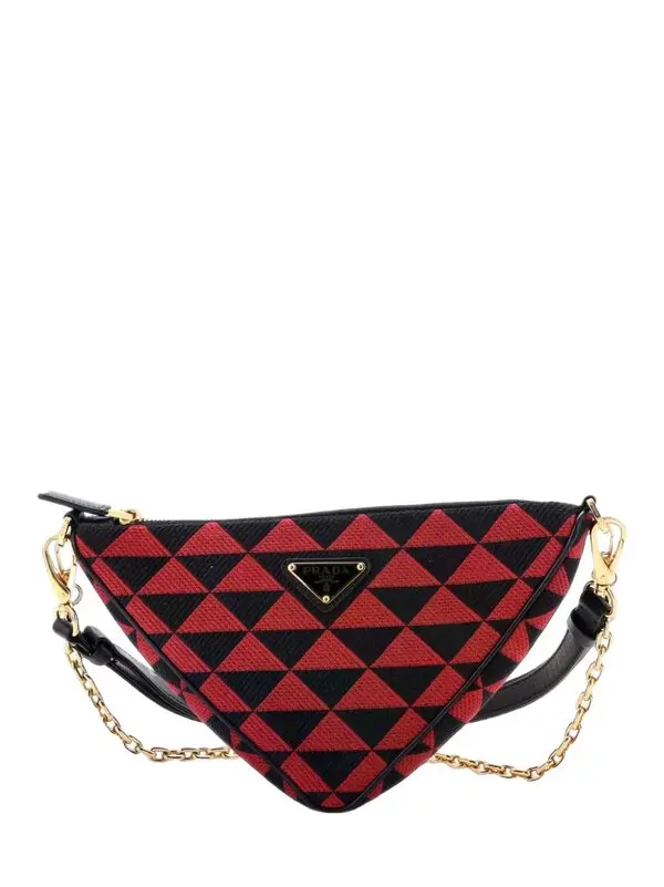 Prada Symbole Triangle Bag Leather And Jacquard Mini Shoulder Bag - Red
