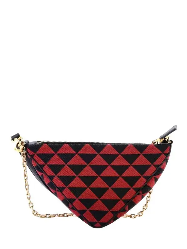 Prada Symbole Triangle Bag Leather And Jacquard Mini Shoulder Bag - Red