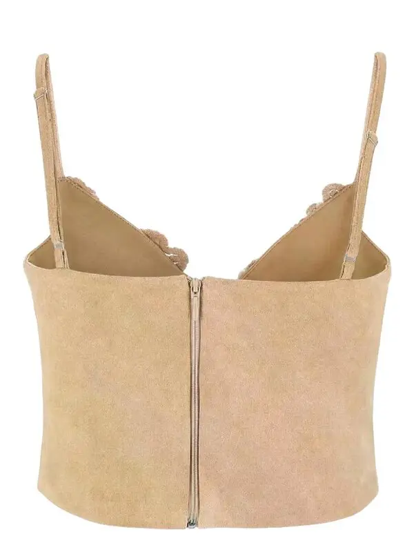 Ermanno Scervino Floral-embroidered Suede-effect Crop Top - Neutrals
