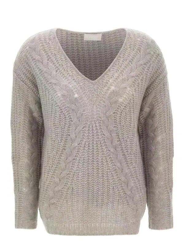 Hemisphere Cable-knit Open-knit V-neck Sweater - Grey