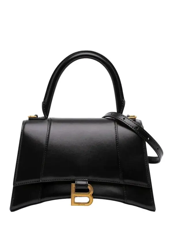 Balenciaga Shiny Box Calfskin Hourglass Top Handle Satchel - Black