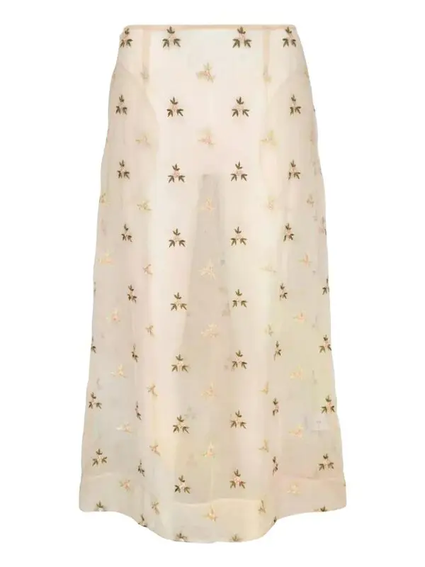 Simone Rocha Rosebud Embroidered Tulle Midi Skirt - Neutrals