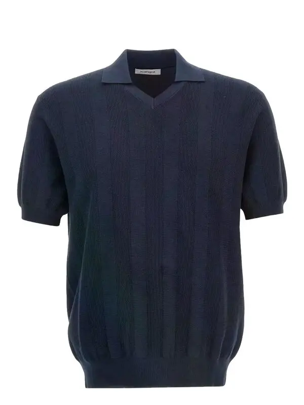 KANGRA Vertical-striped Ribbed-trim Fine-knit T-shirt - Blue