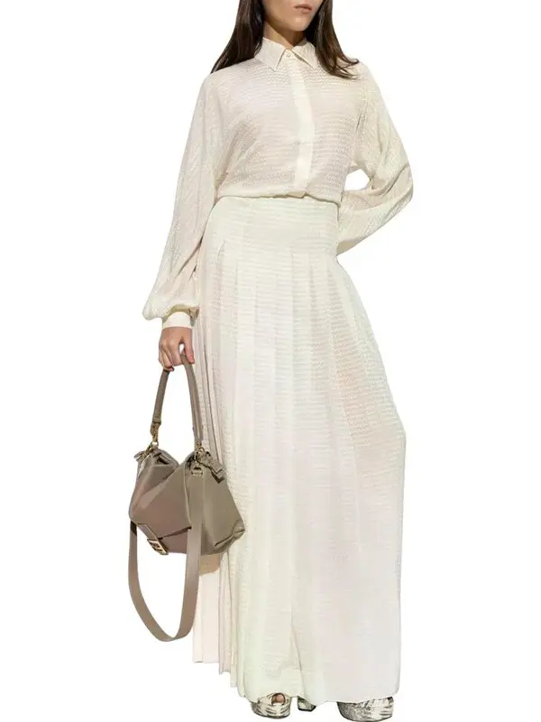 Fendi Ivory Silk Crêpe Pleated Shirt Dress - Neutrals