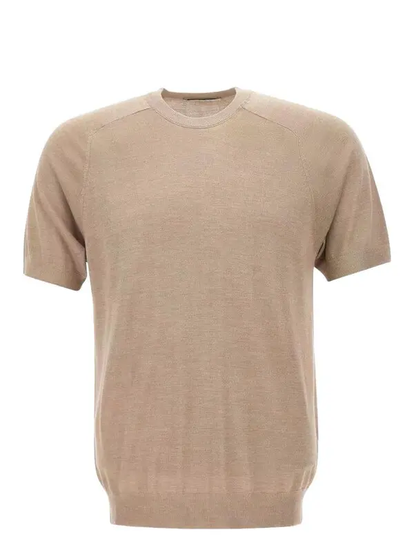 KANGRA Short-sleeve Saddle-shoulder Fine-knit T-shirt - Neutrals