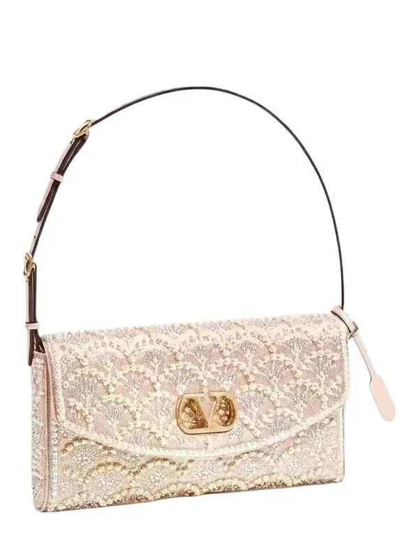 Valentino Garavani Devain Small Shoulder Bag With Pearls And Rhinestones - Neutrals