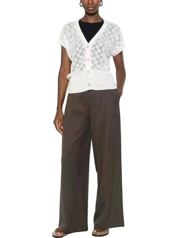 PANICALE Perforated-knit V-neck Cardigan - Neutrals