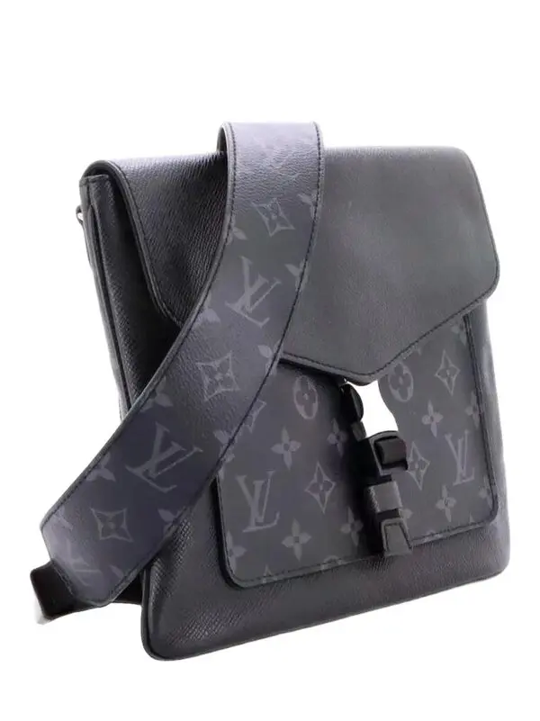 LOUIS VUITTON Outdoor Flap Messenger Monogram Taigarama Crossbody Bag - Black