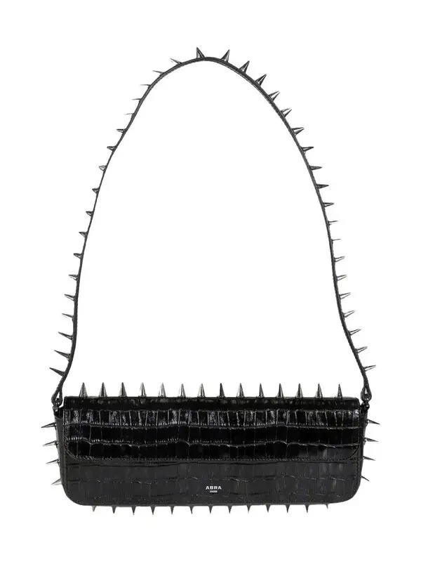 ABRA Spike-embellished Crocodile-effect Leather Shoulder Bag - Black