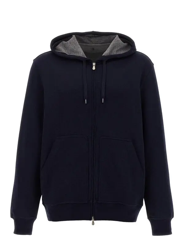 Brunello Cucinelli Cotton Blend Hooded Zip Jacket - Blue