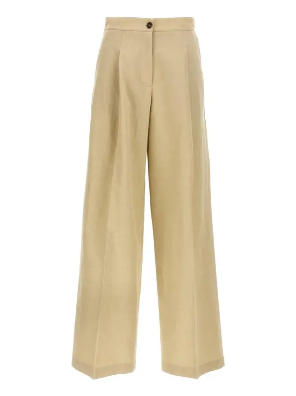 YVES SALOMON Cotton And Linen Blend Pleated Trousers - Cream