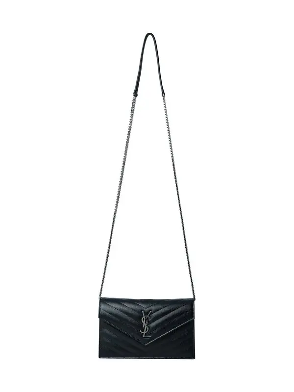 Saint Laurent Cassandre Envelop Chain Wallet - Black