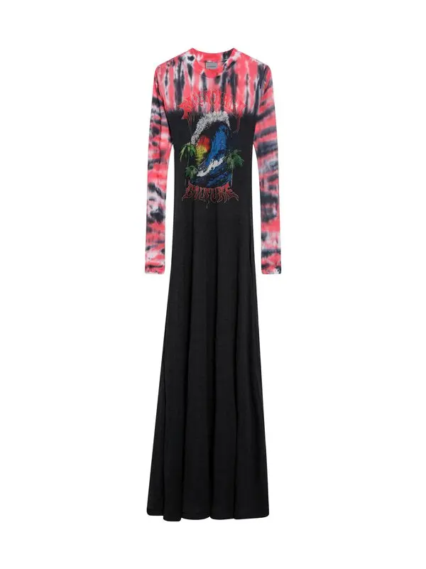Balenciaga Extreme Tie Dye Dress In Jersey - Black