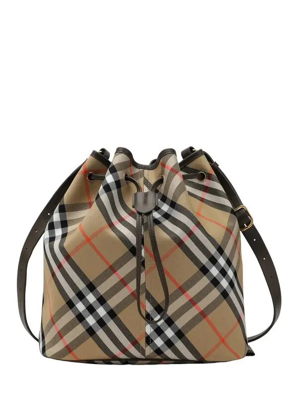 Burberry Bucket Bag In Beige Cotton Twill With Check Pattern - Cream