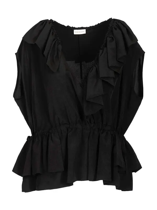 Dries Van Noten Jersey Top With Belt - Black