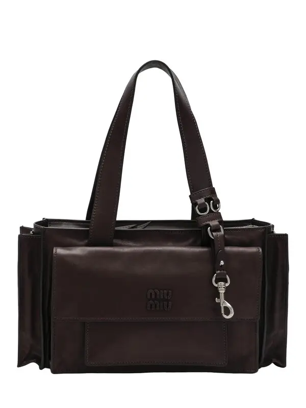 Miu Miu Utilitaire Shopping Bag In Antique-effect Lambskin - Brown