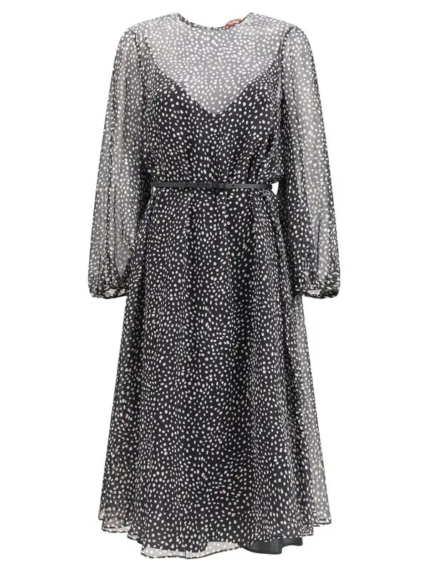 Max Mara Silk Polka Dot Midi Dress - Black