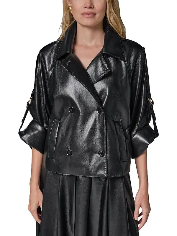 Donna Karan New York Faux Leather Roll Sleeve Jacket - Black