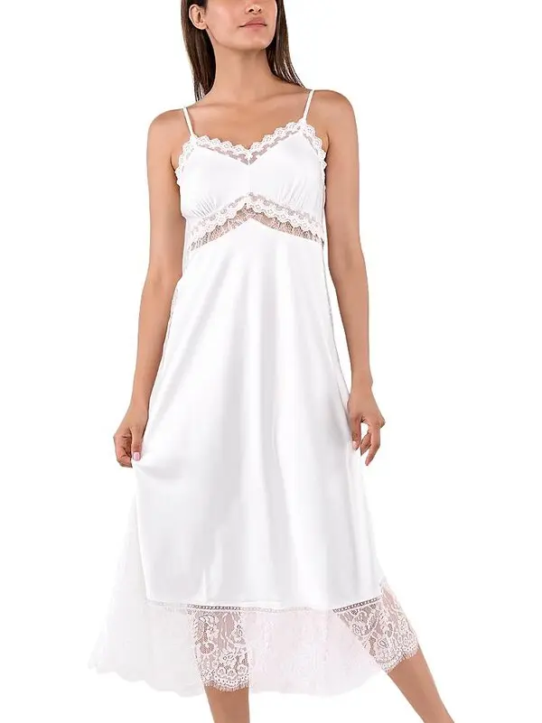 Flora Nikrooz Skyler Lace Trim Satin Gown - Ivory