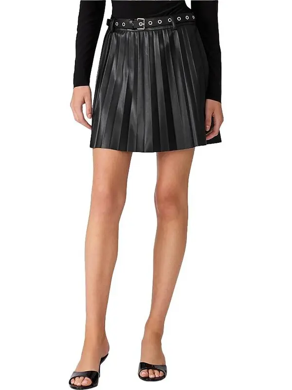 Steve Madden Isha Faux Leather Belted Skirt - Black