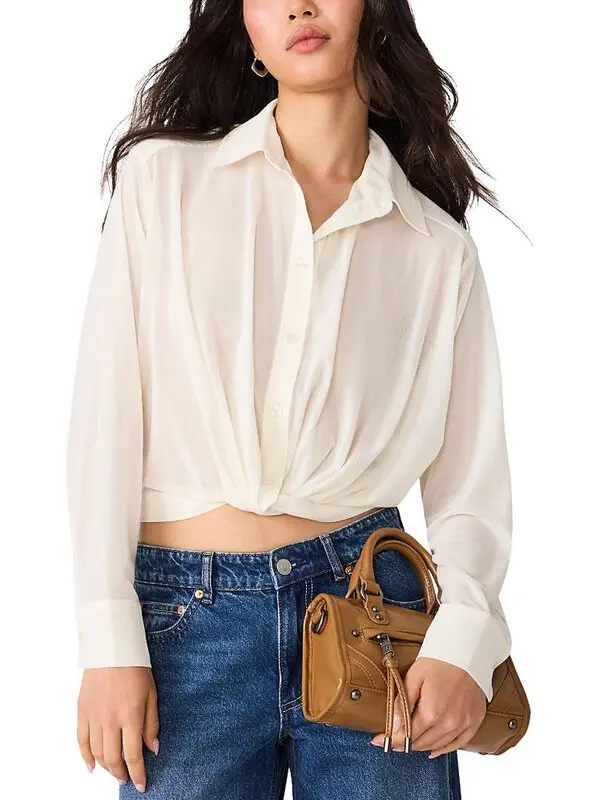 Steve Madden Twisted Hem Button Front Top - Cream