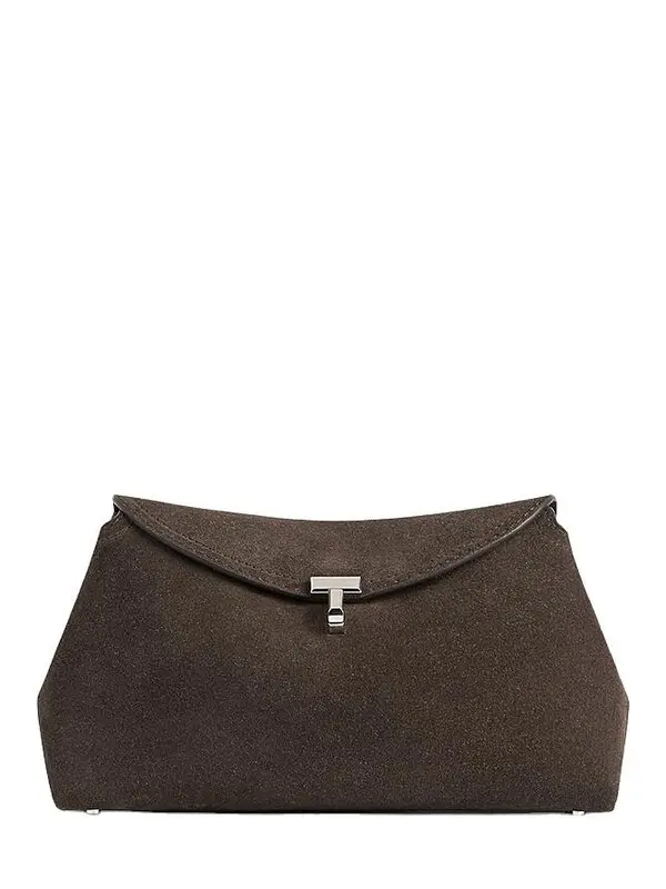 TOTEME T-lock Suede Convertible Clutch - Brown Suede