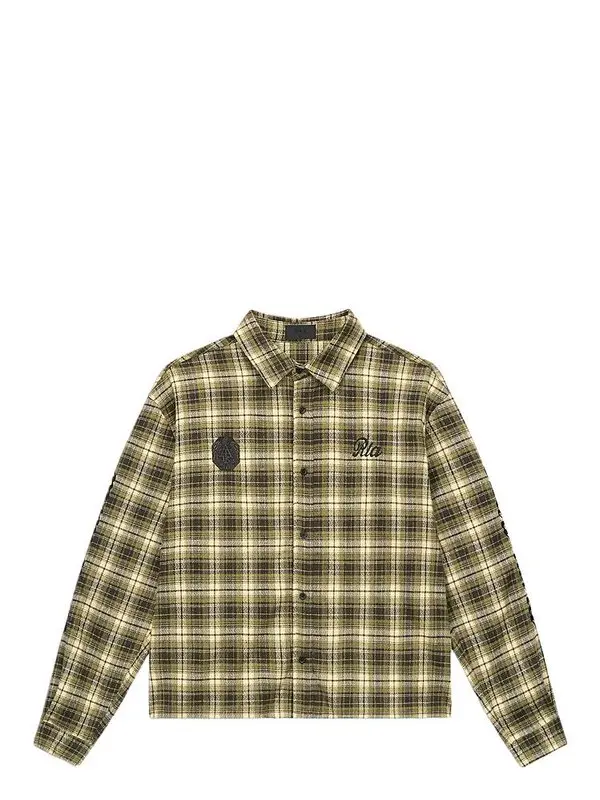 RtA Cropped Button Up Shirt - Olive Plaid