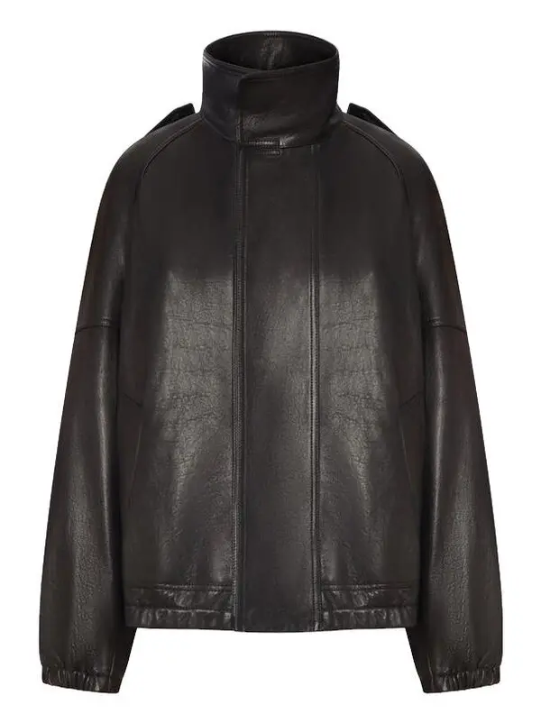 Saint Laurent Leather High Neck Jacket - Black