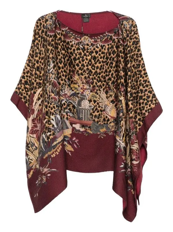 Etro Wool Blend Poncho - Brown