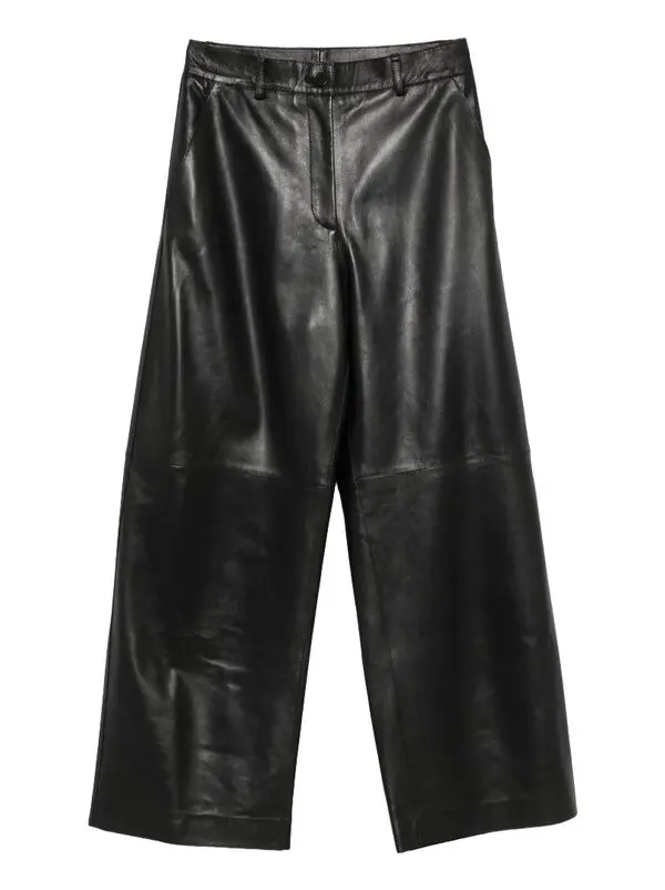 PAROSH Wide Leg Leather Trousers - Black