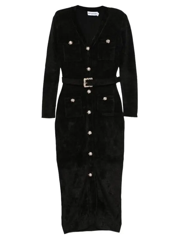 SELF-PORTRAIT Chenille Long Dress - Black