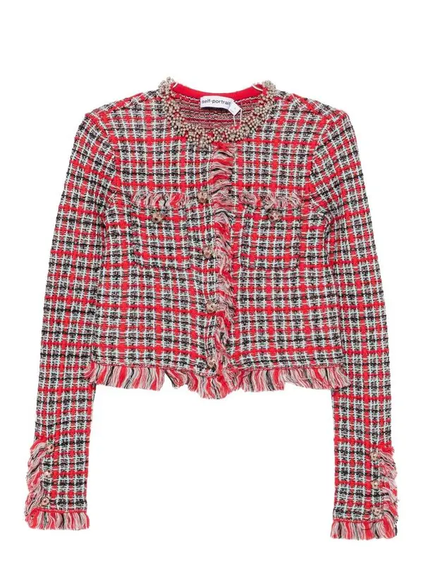 SELF-PORTRAIT Check Motif Jacket - Red