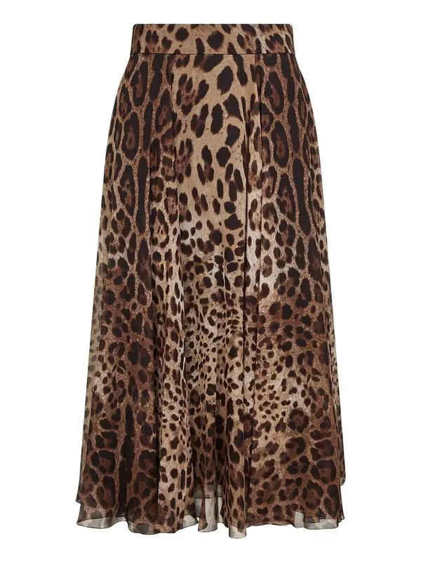Dolce & Gabbana Leopard Print Silk Chiffon Full Skirt - Multicolor