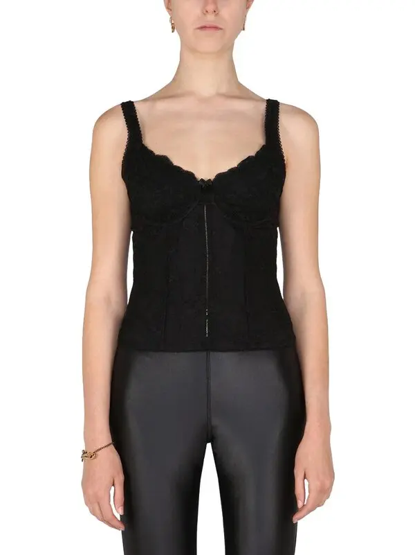 Balenciaga Stretch Lace Fitted Lingerie Top - Black
