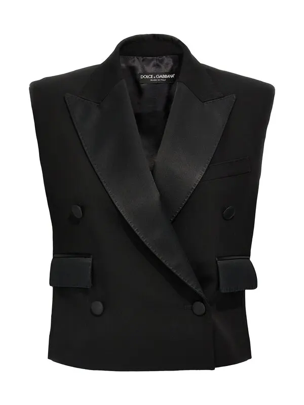 Dolce & Gabbana Wool Gabardine Tuxedo Gilet - Black