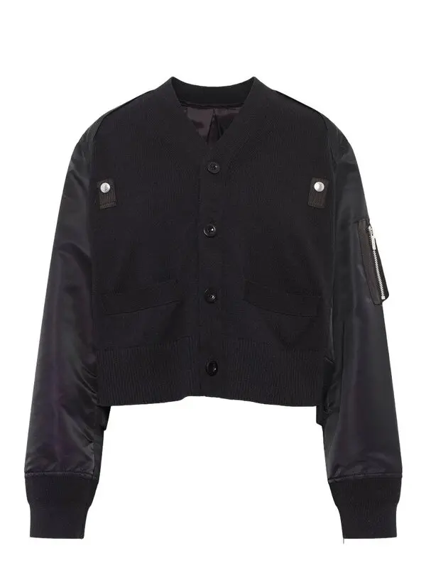 Sacai Cotton And Nylon Cardigan - Black